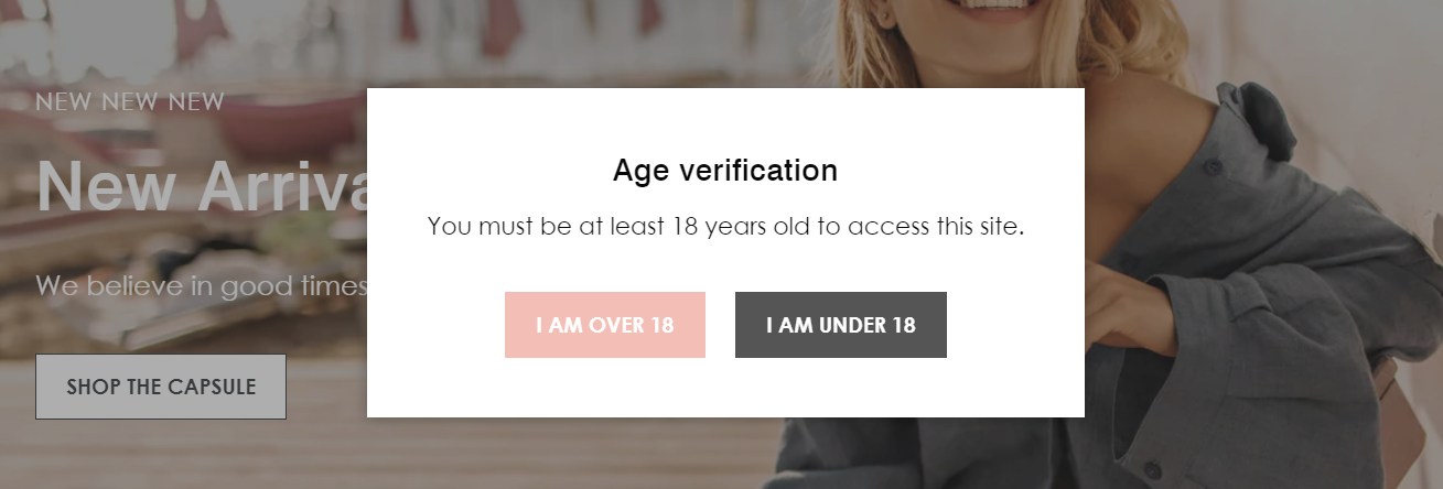 Age verification pop-up – User Guides
